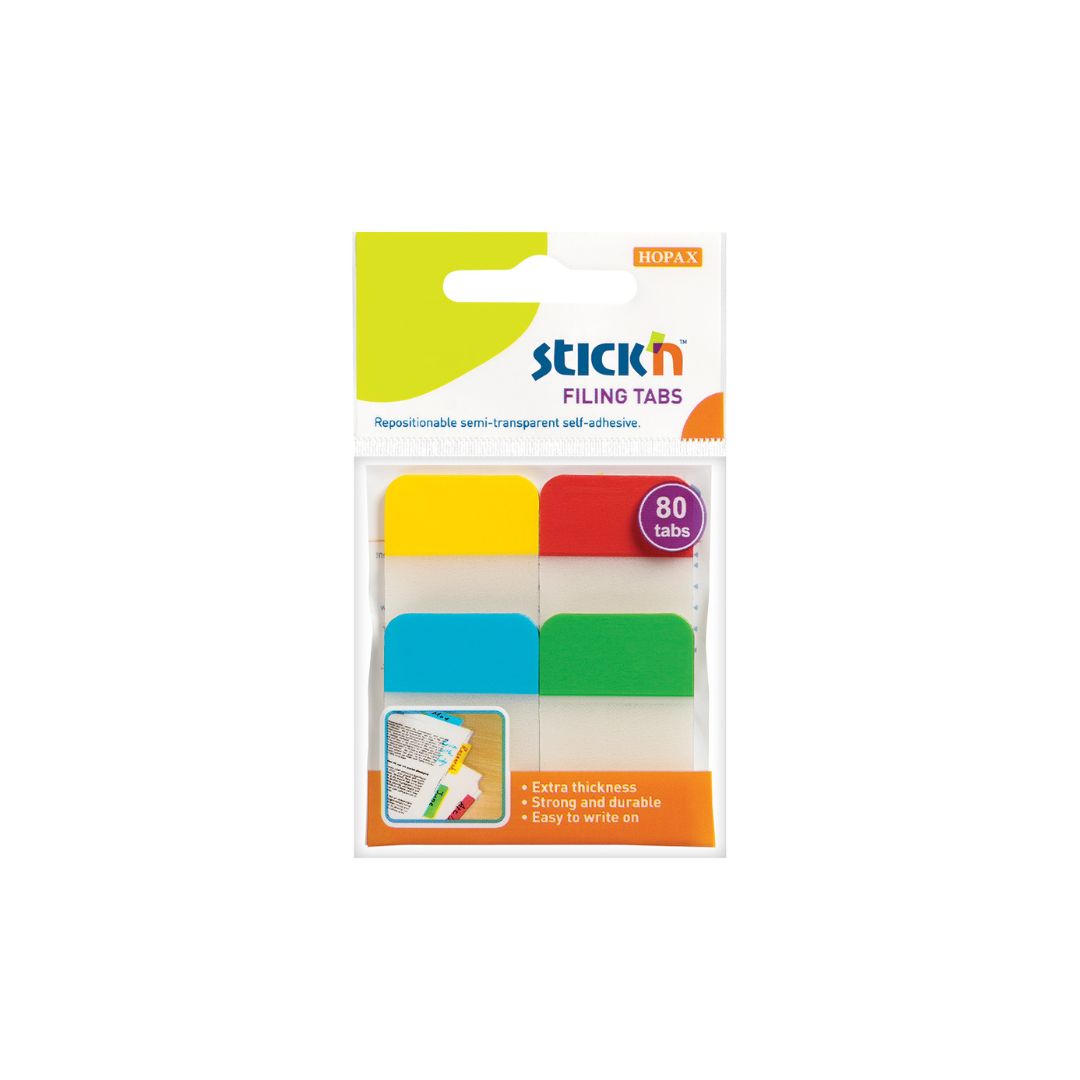 STICK n NOTE Filing Tabs 38mm x 25mm Repositionable 4 Solid Colours ...
