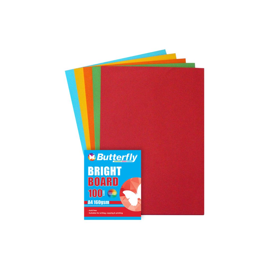 BUTTERFLY BOARD - A4 160gsm Mixed Bright Colours - PACK OF 100 – TradInno